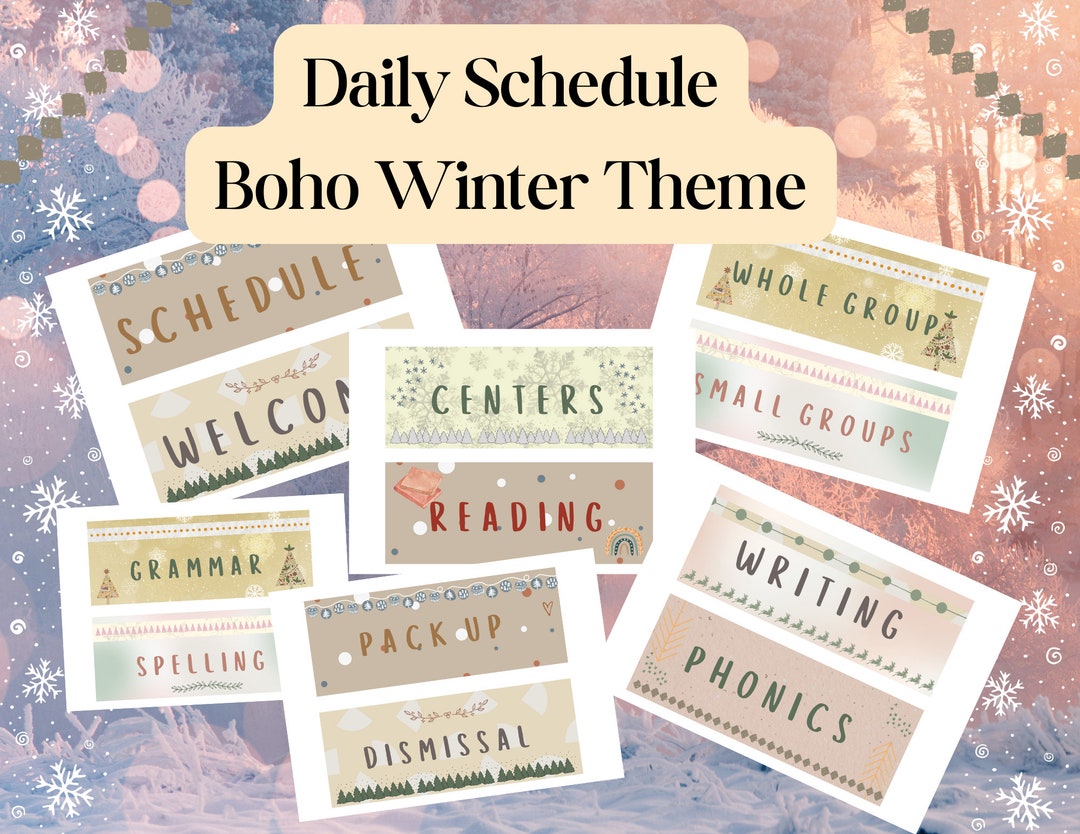 Winter Boho Daily Schedule Bulletin Board Cards - Etsy