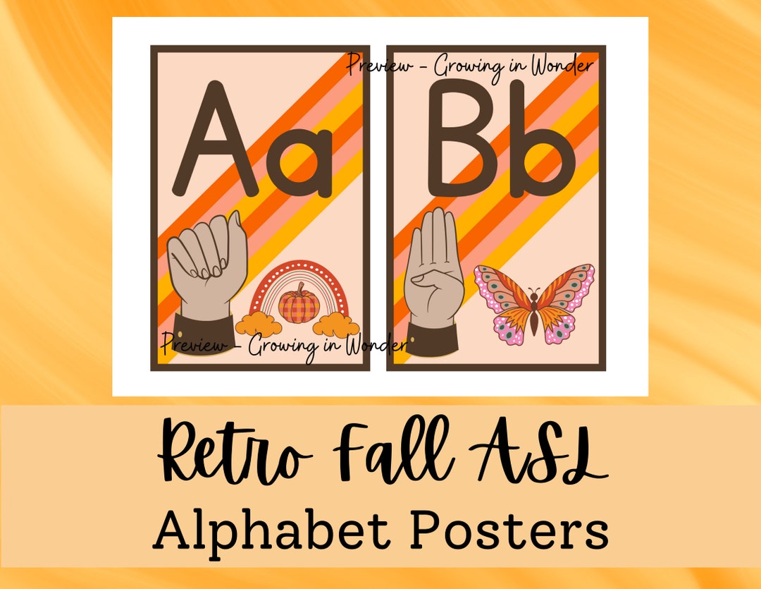 Fall Retro Alphabet Sign Language Cards, ASL Posters - Etsy