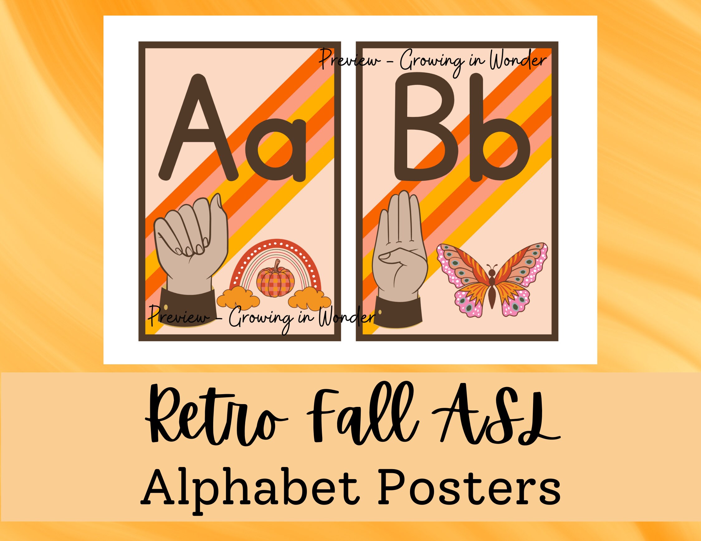 Fall Retro Alphabet Sign Language Cards, ASL Posters - Etsy