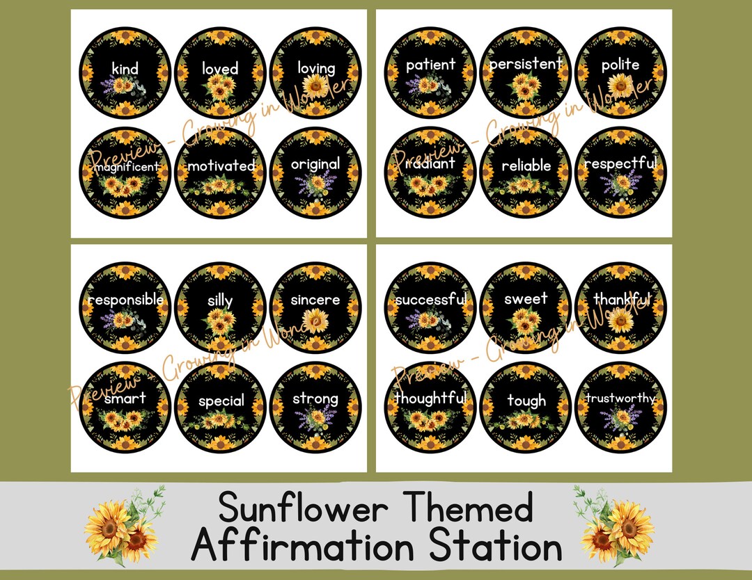 Sunflower Affirmation Station, Fall Bulletin Board Decor, Positive ...