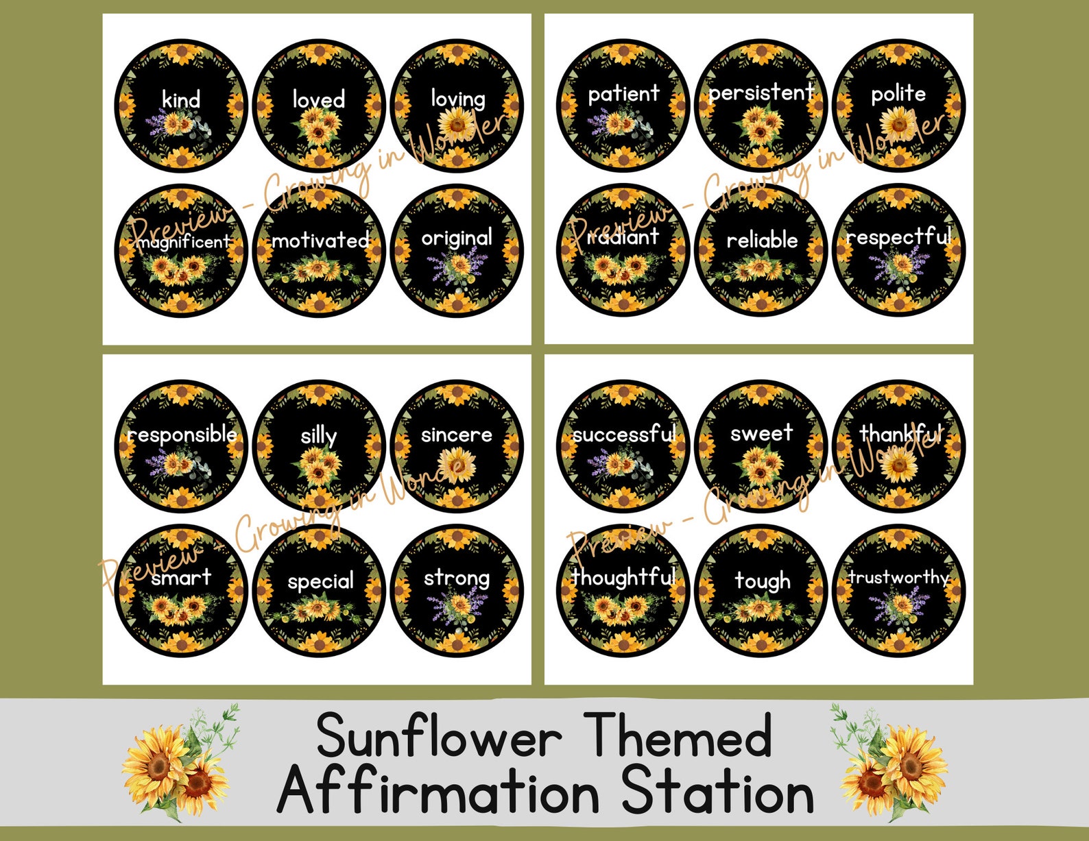Sunflower Affirmation Station, Fall Bulletin Board Decor, Positive ...