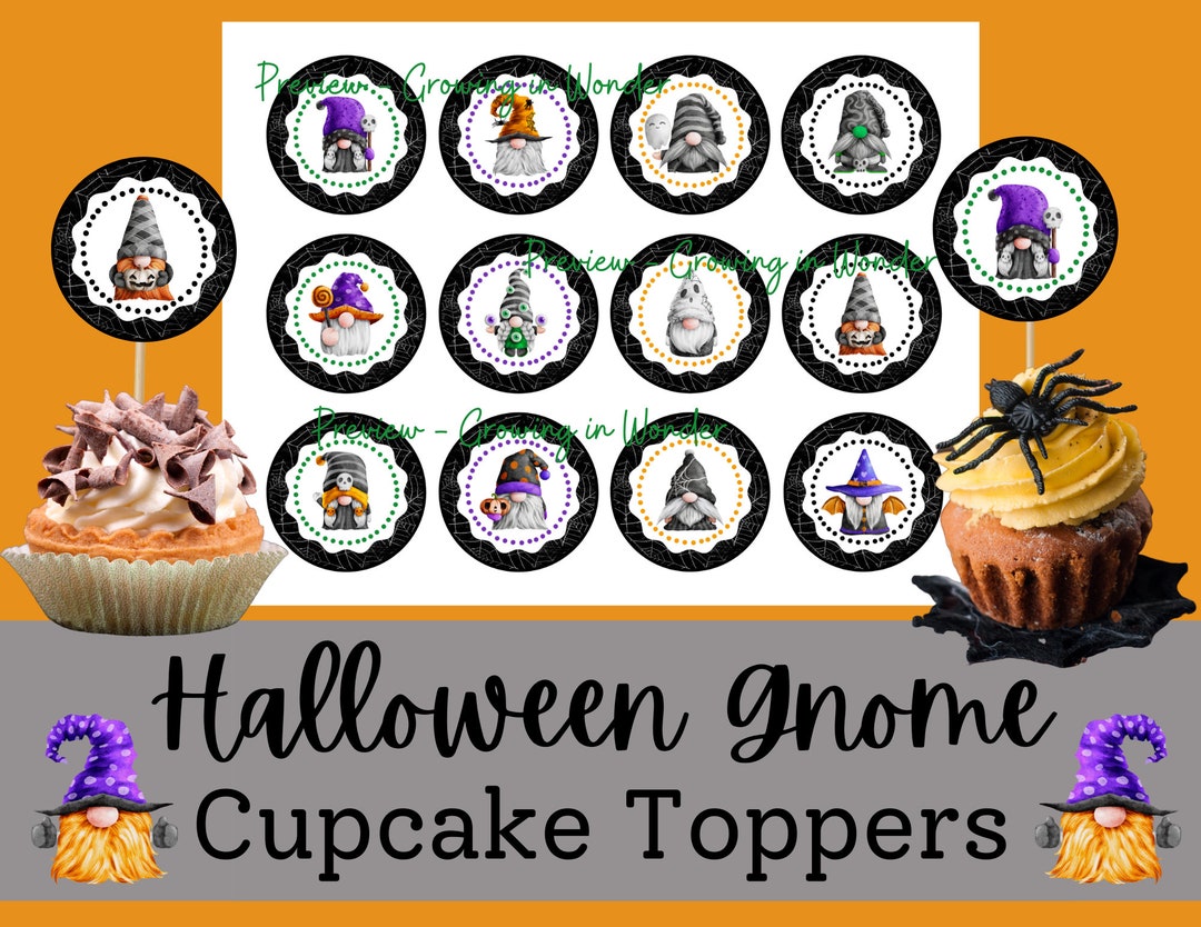 Halloween Gnome Cupcake Toppers, Printable Halloween Baking Decor - Etsy
