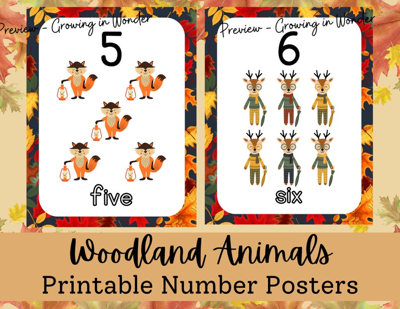 Woodland Animals Number Posters, Printable Fall Classroom Decor - Etsy