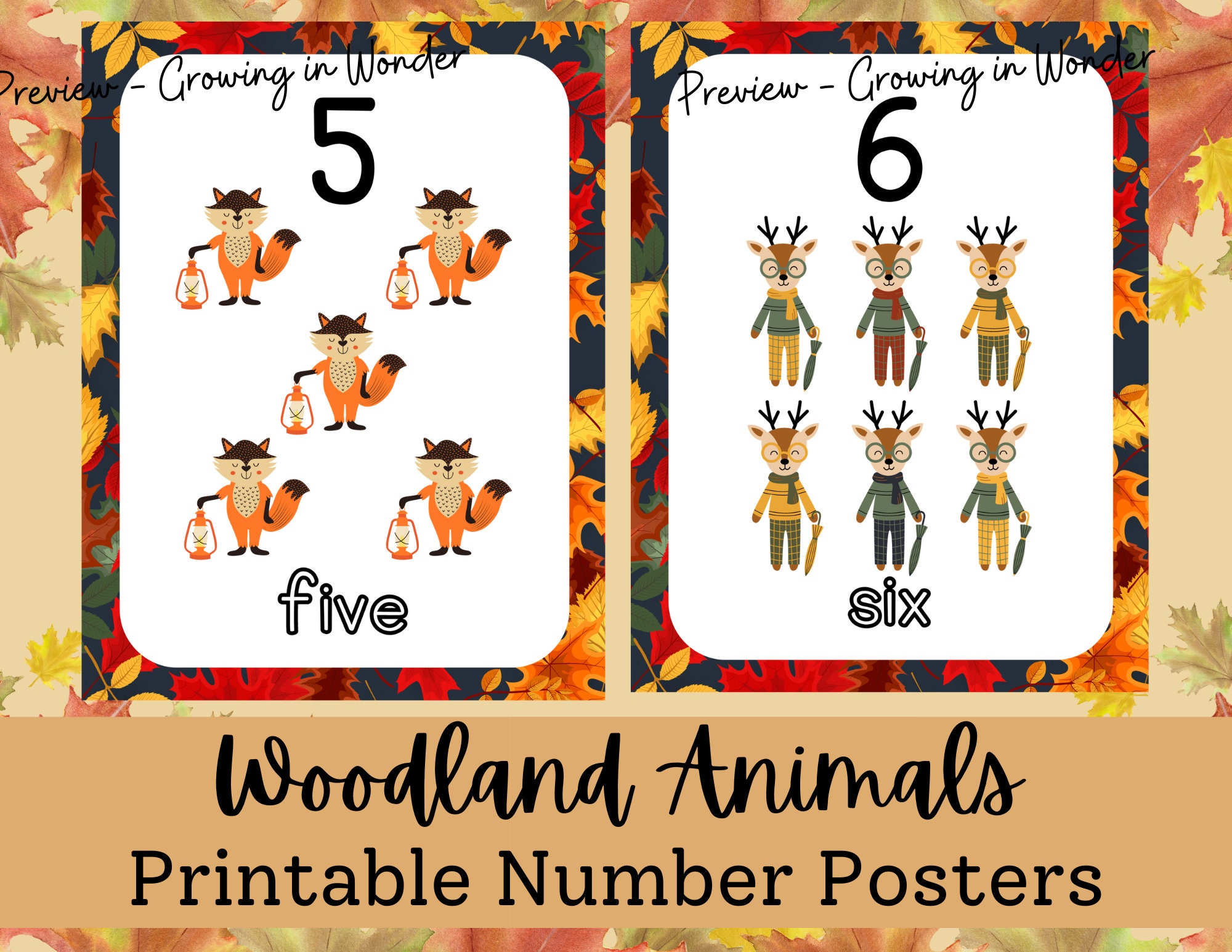 Woodland Animals Number Posters, Printable Fall Classroom Decor - Etsy
