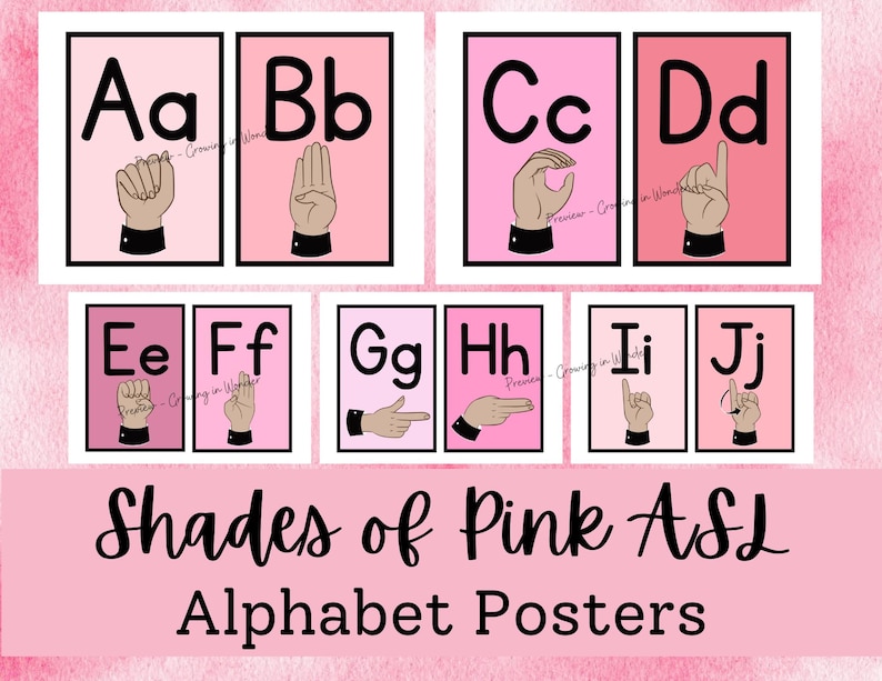 Shades of Pink Alphabet Sign Language Cards, ASL Alphabet Posters - Etsy