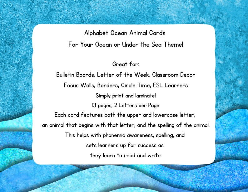 Ocean Animal Alphabet Posters, Under the Sea Printables - Etsy