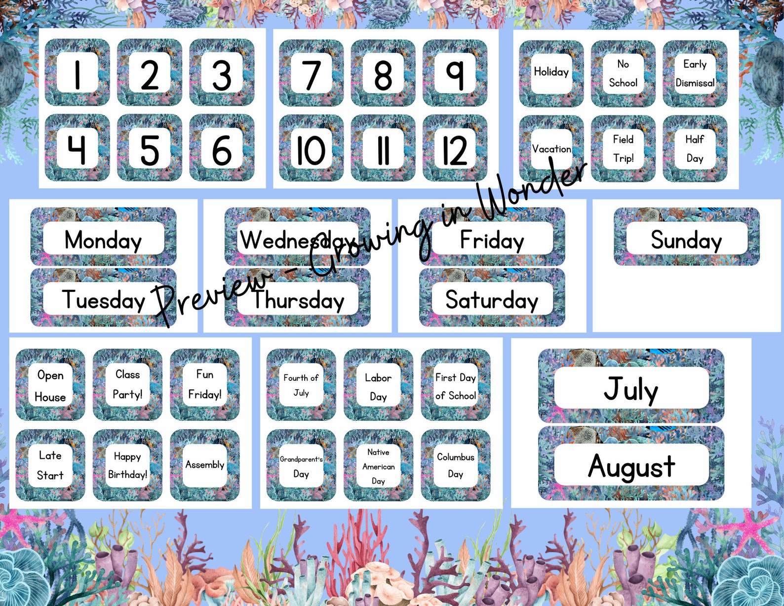 Ocean Theme Pocket Chart Calendar, Under the Sea Classroom - Etsy