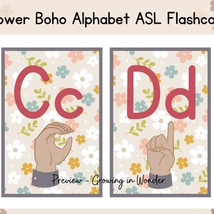 Boho Flower Alphabet ASL Printable Flashcards - Etsy