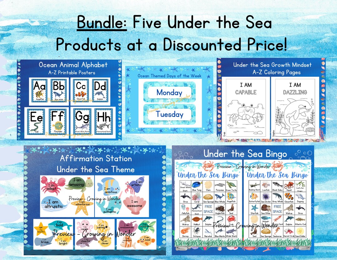 Discounted Bundle: Under the Sea Theme, Printable Ocean Animal Alphabet ...