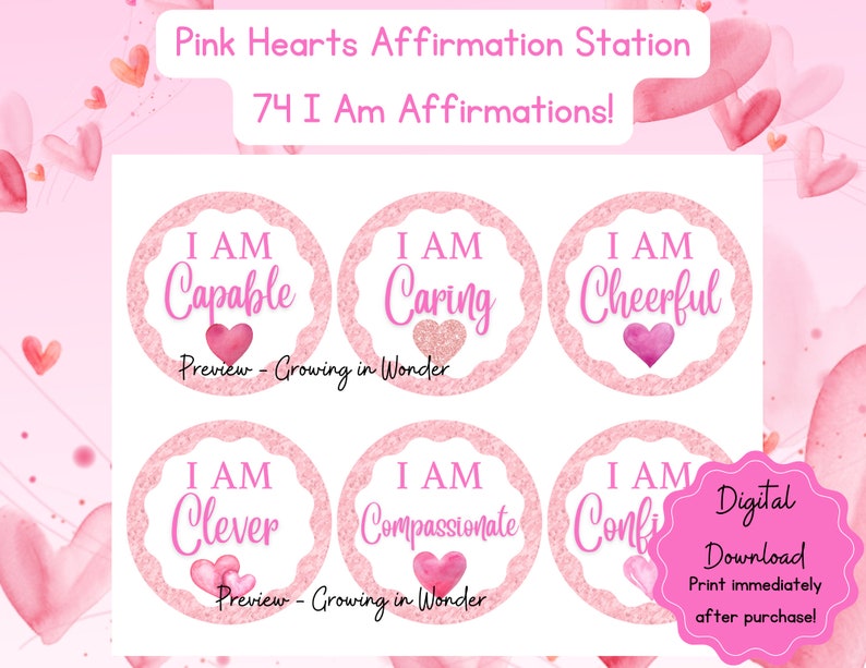 Pink Heart Affirmation Station, Mirror Border, Positive Affirmations - Etsy