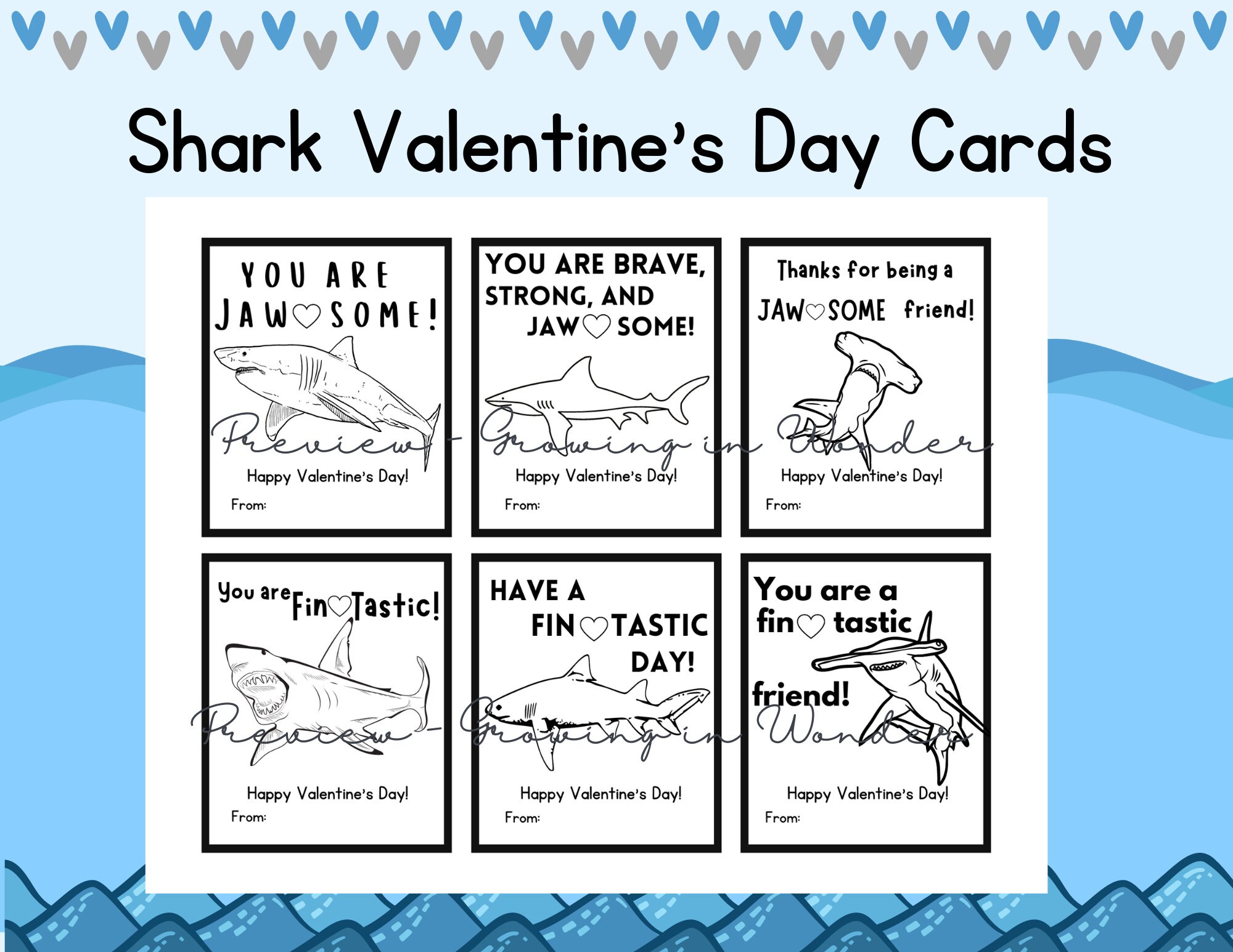 Shark Valentine's Day Cards Classroom Valentine's - Etsy