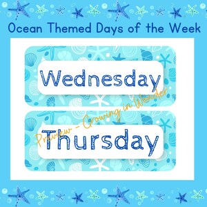 Ocean Themed Days of the Week Printable Cards, Calendar - Etsy