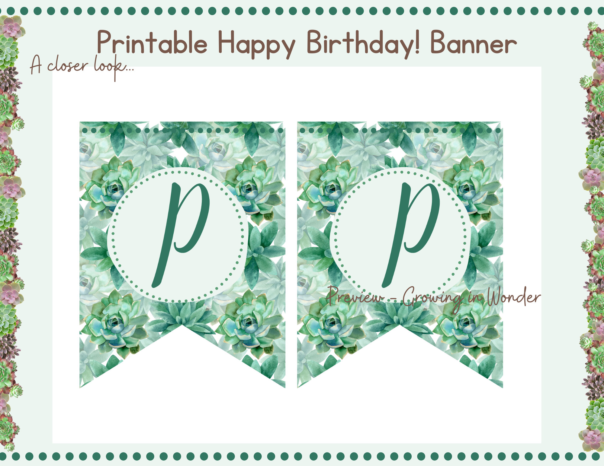 Printable Happy Birthday Banner, Succulent Plant Theme - Etsy