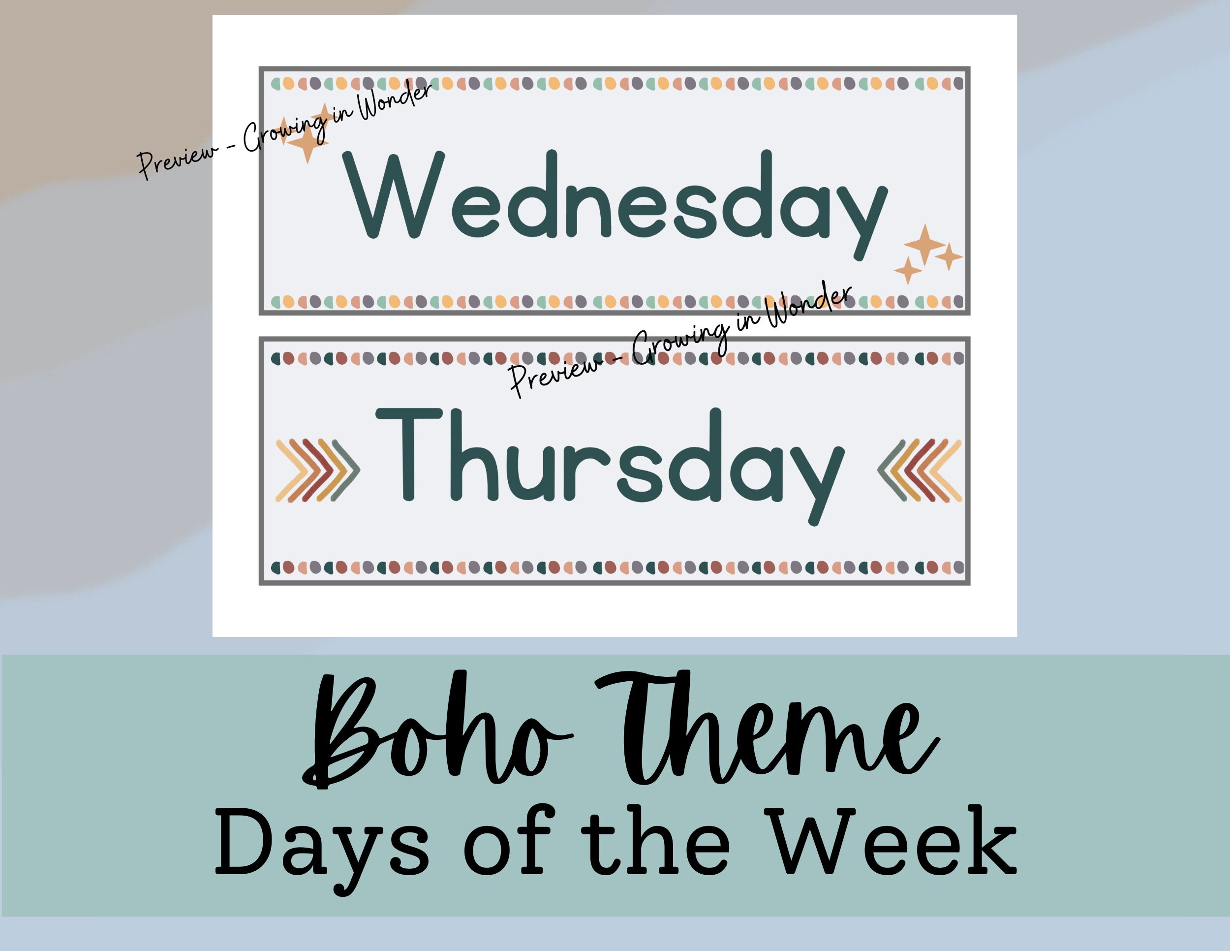 Days of the Week boho Theme - Etsy