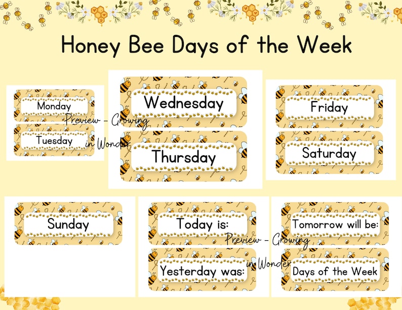 Honey Bee Days of the Week - Etsy