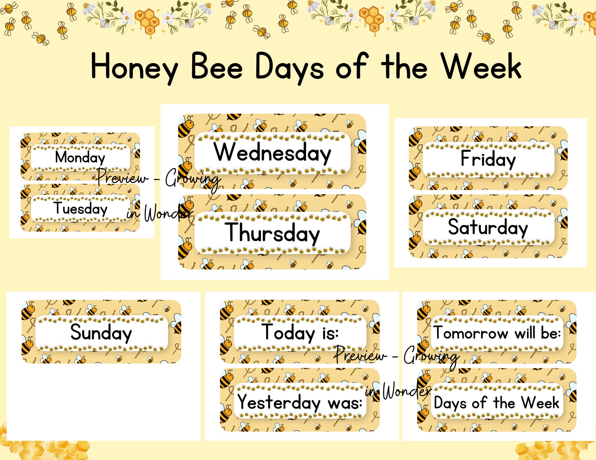 Honey Bee Days of the Week - Etsy