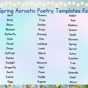 Spring Acrostic Poetry Templates - Etsy