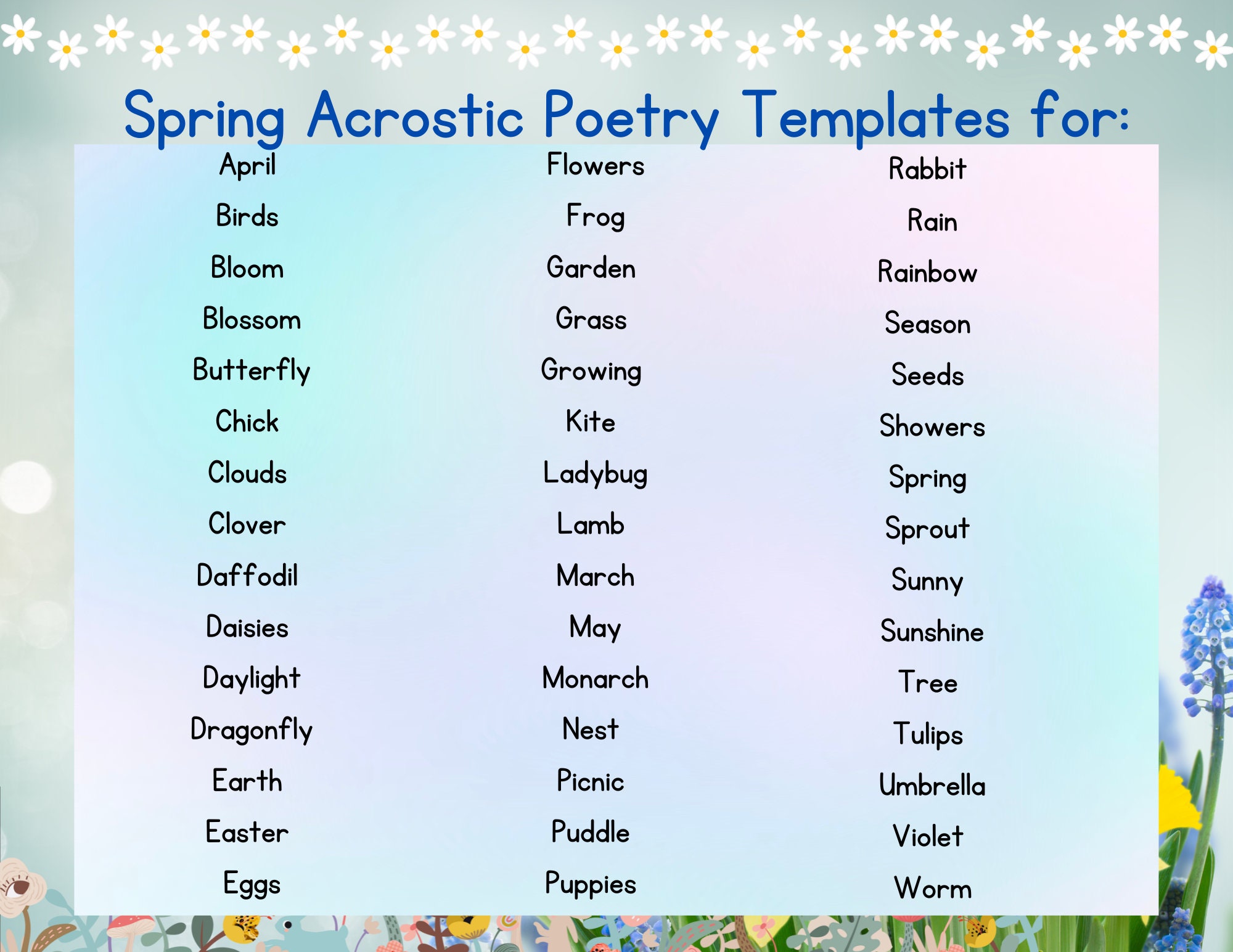 Spring Acrostic Poetry Templates - Etsy