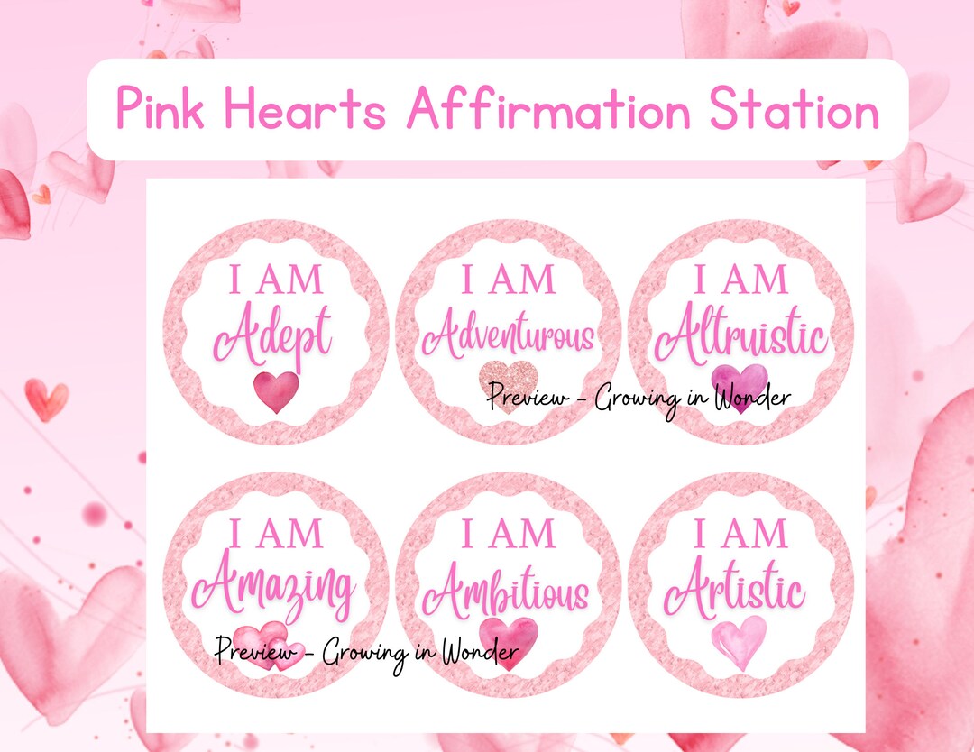 Pink Heart Affirmation Station, Mirror Border, Positive Affirmations - Etsy