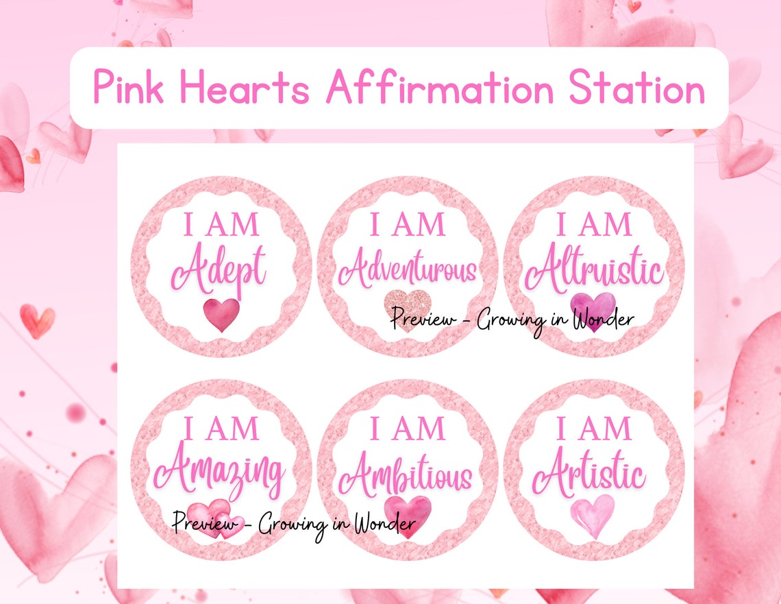 Pink Heart Affirmation Station, Mirror Border, Positive Affirmations - Etsy