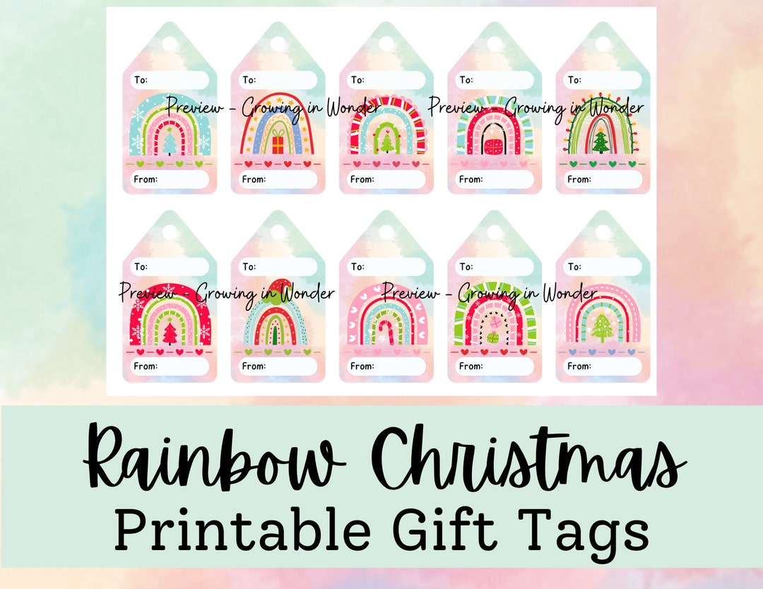 Rainbow Christmas Printable Gift Tags - Etsy