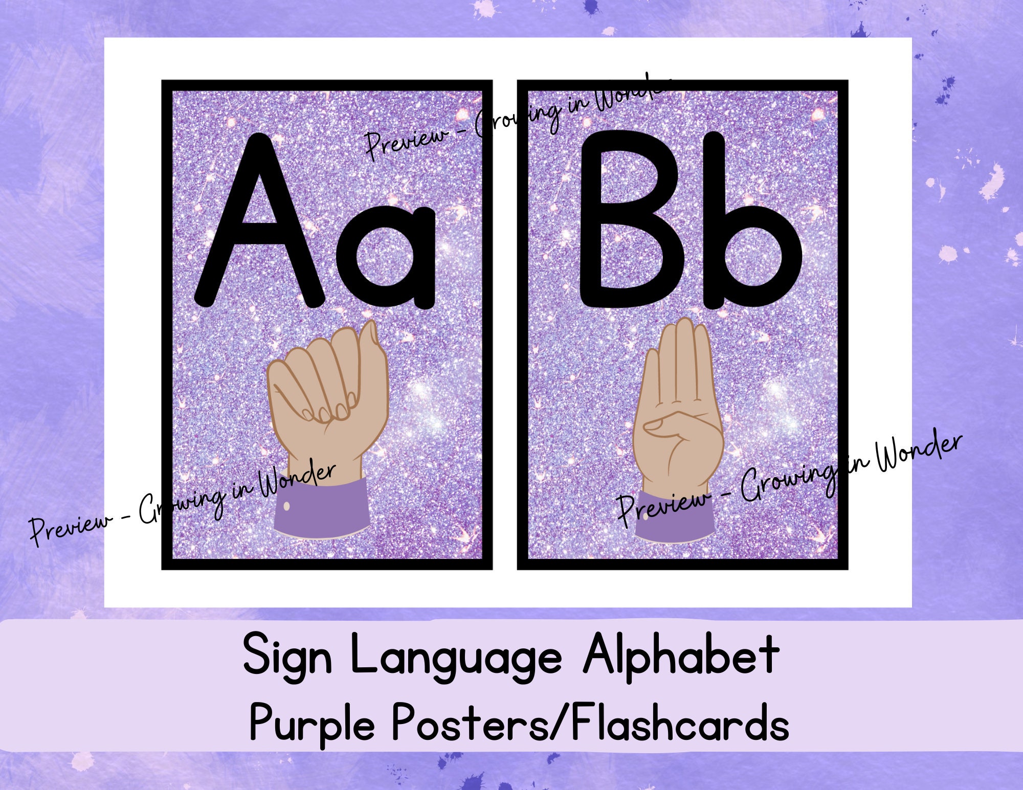 Purple Alphabet Sign Language Flashcards Posters - Etsy