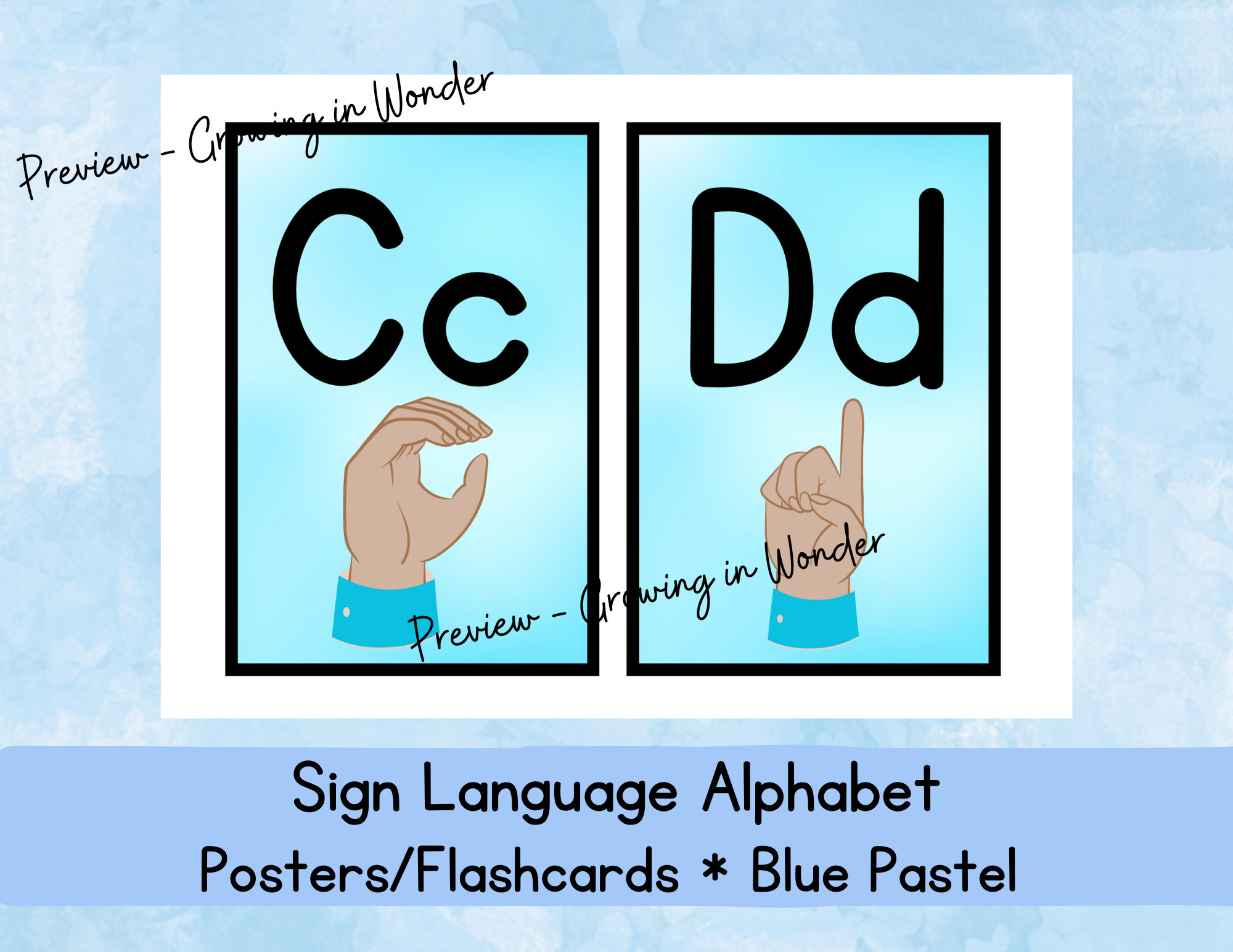 Blue Alphabet Sign Language Cards - Etsy