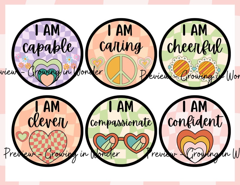 Groovy Retro Heart Positive Affirmations, Affirmation Station ...