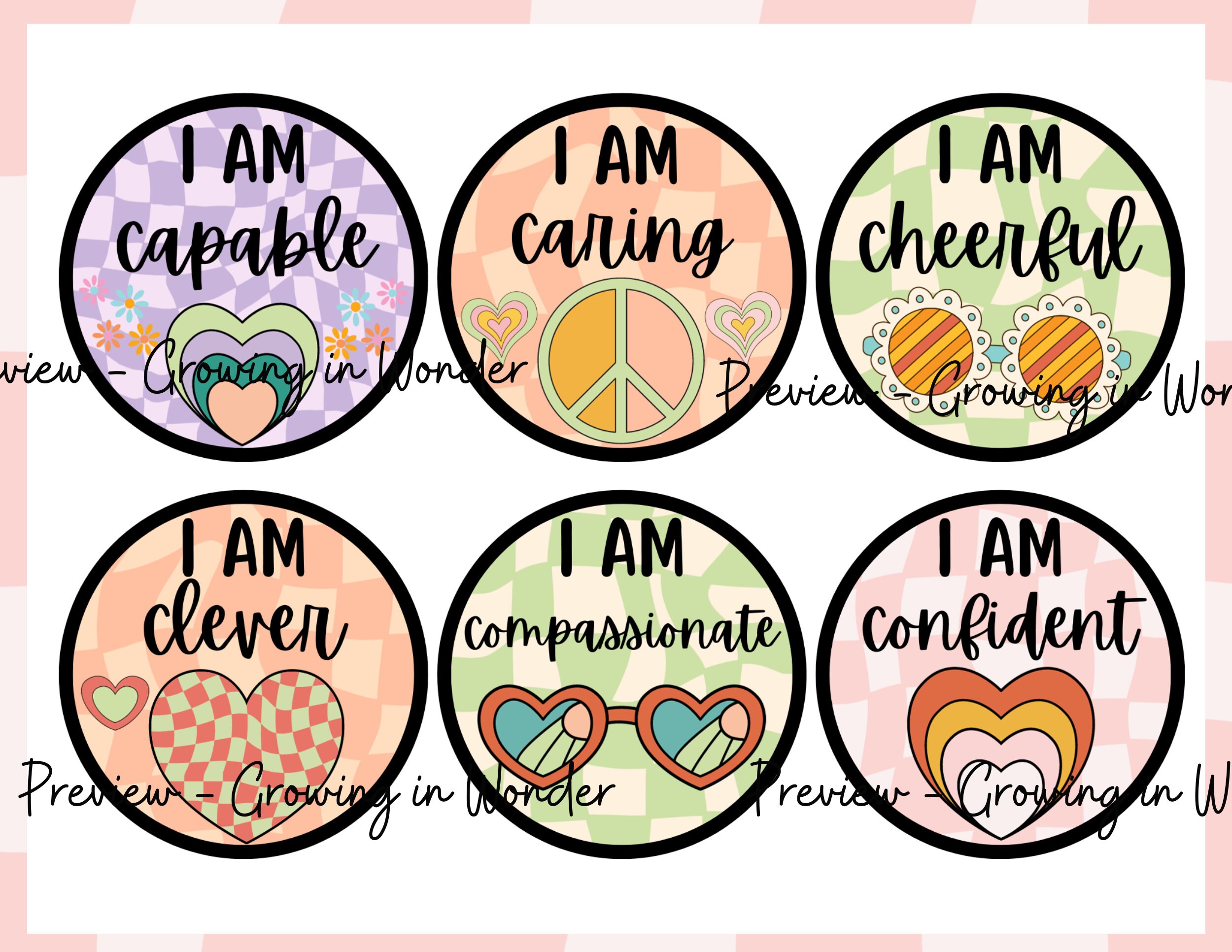 Groovy Retro Heart Positive Affirmations, Affirmation Station ...