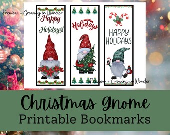 Printable Holiday Gnome Bookmarks, Personalized, Candy Cane Christmas ...
