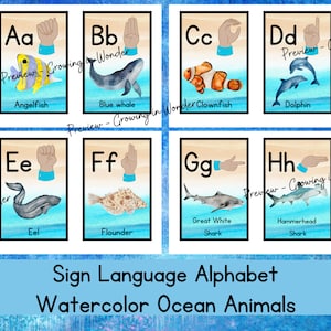 Sign Language Alphabet Watercolor Ocean Animal Flashcards, Posters - Etsy