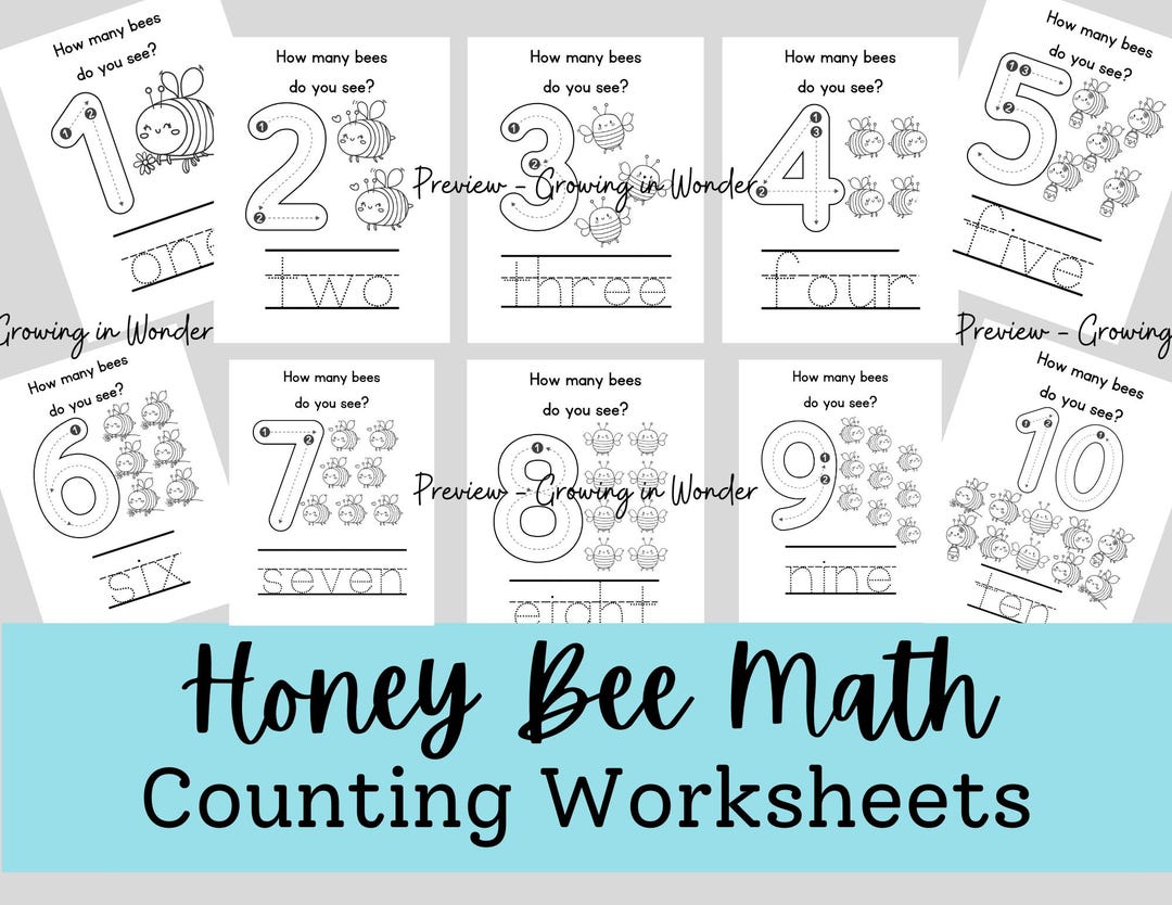 Bee Theme Math Worksheets: Counting 1-10, Tracing, Writing - Etsy