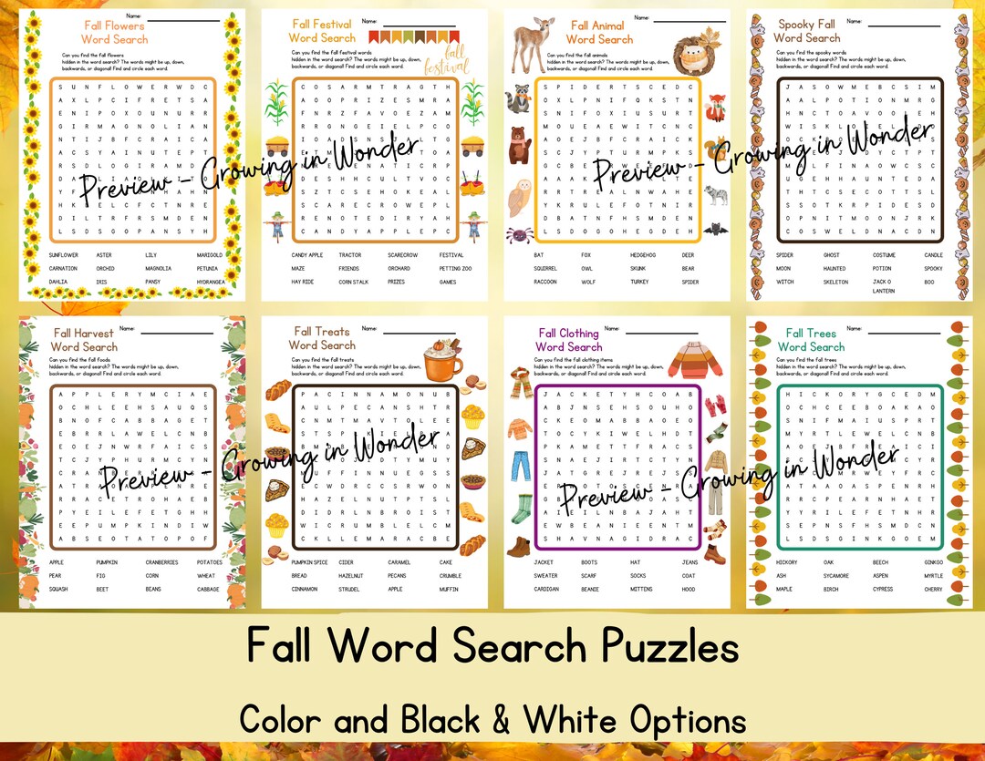 Fall Word Searches - Etsy
