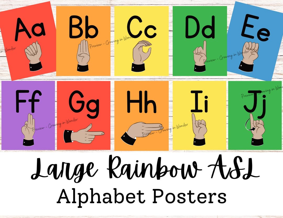 Large Rainbow Alphabet Sign Language Cards, ASL Alphabet Posters - Etsy