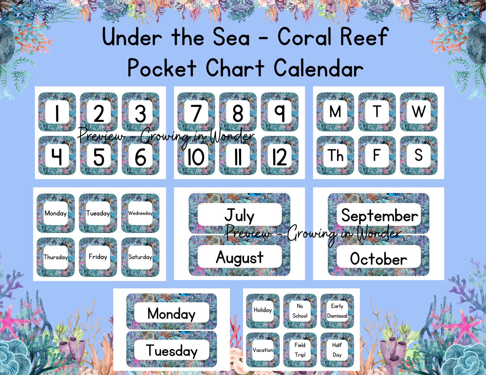 Ocean Theme Pocket Chart Calendar, Under the Sea Classroom - Etsy