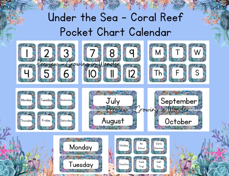 Ocean Theme Pocket Chart Calendar, Under the Sea Classroom - Etsy