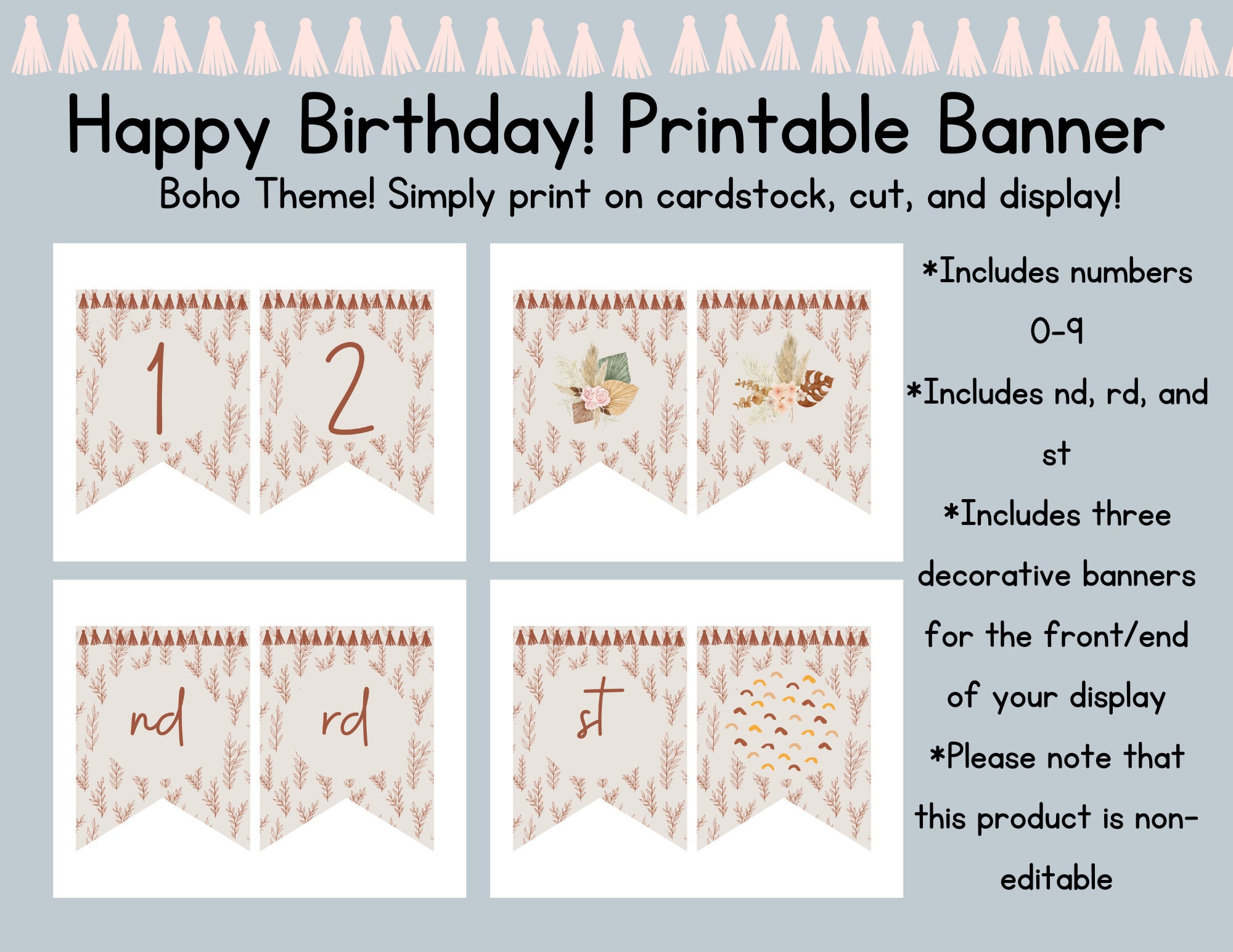 Happy Birthday Printable Boho Banner - Etsy
