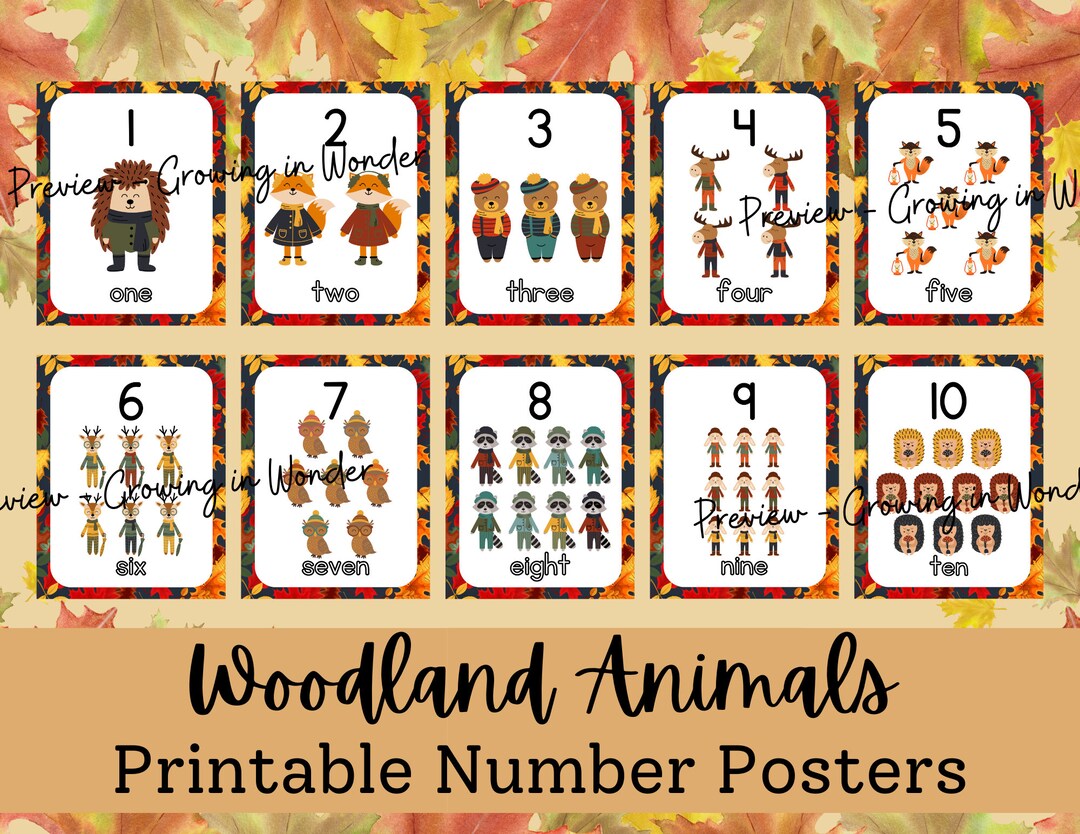 Woodland Animals Number Posters, Printable Fall Classroom Decor - Etsy