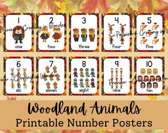 WOODLAND NUMBER POSTERS, Printable Woodland Theme, Numbers 1-20 ...