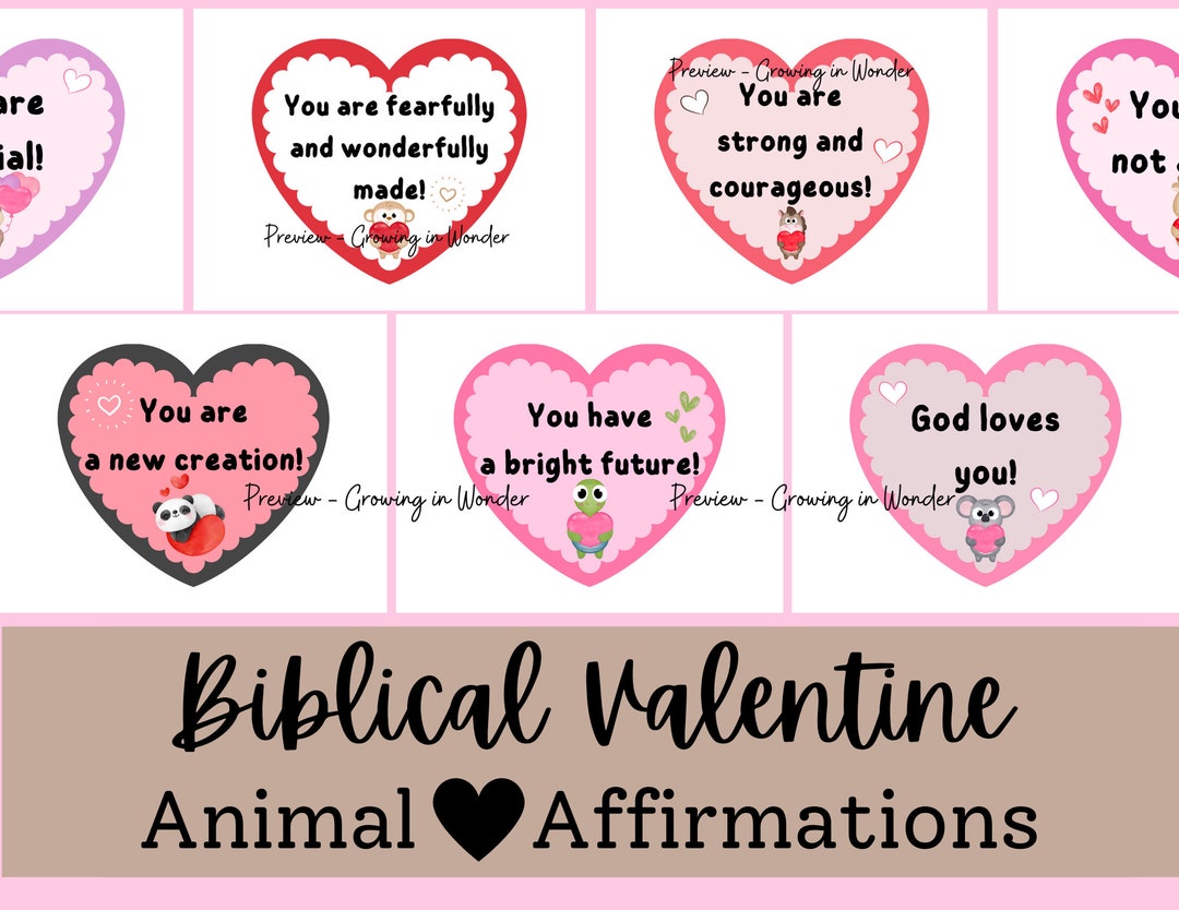 Biblical Valentine Animal Heart Affirmations, Classroom Decor - Etsy
