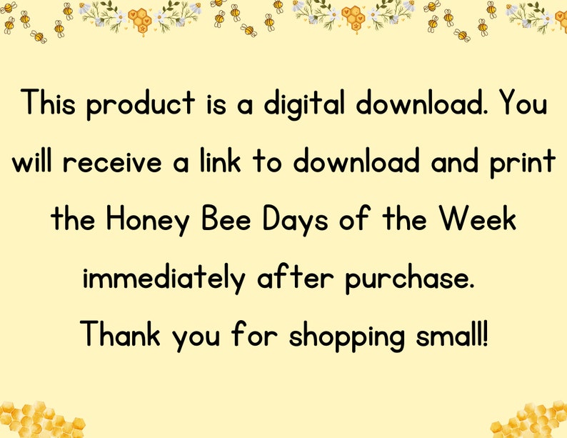Honey Bee Days of the Week - Etsy