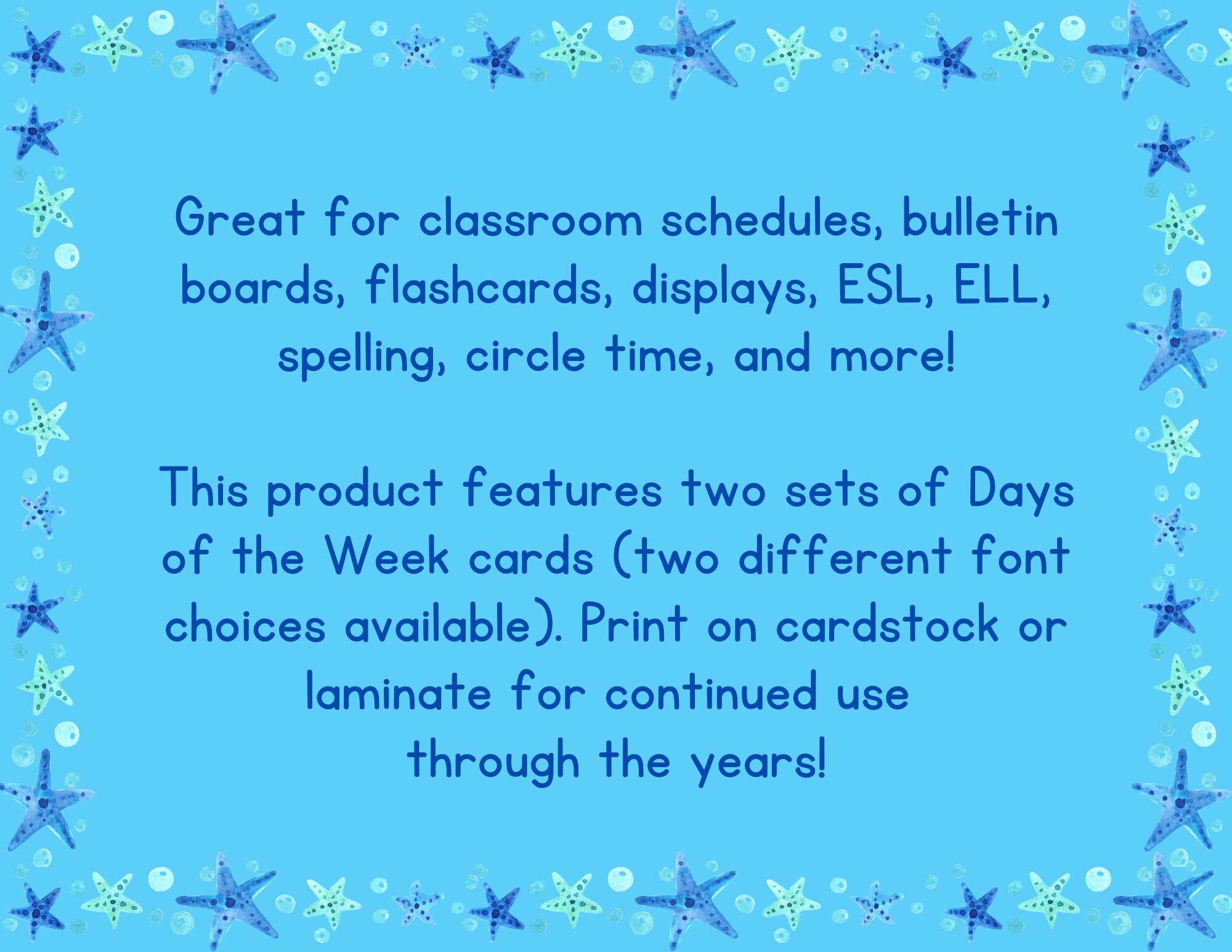 Ocean Themed Days of the Week Printable Cards, Calendar - Etsy