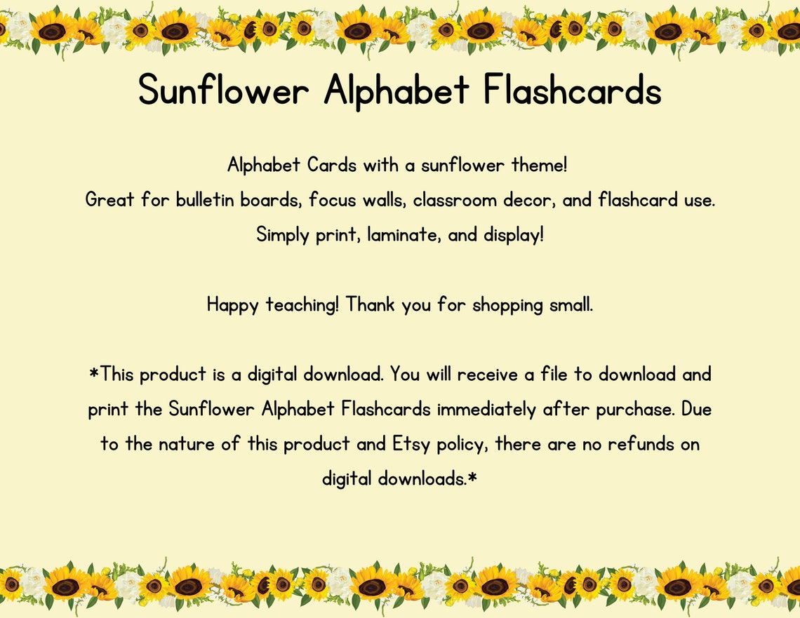 Alphabet Sunflower Cards - Etsy