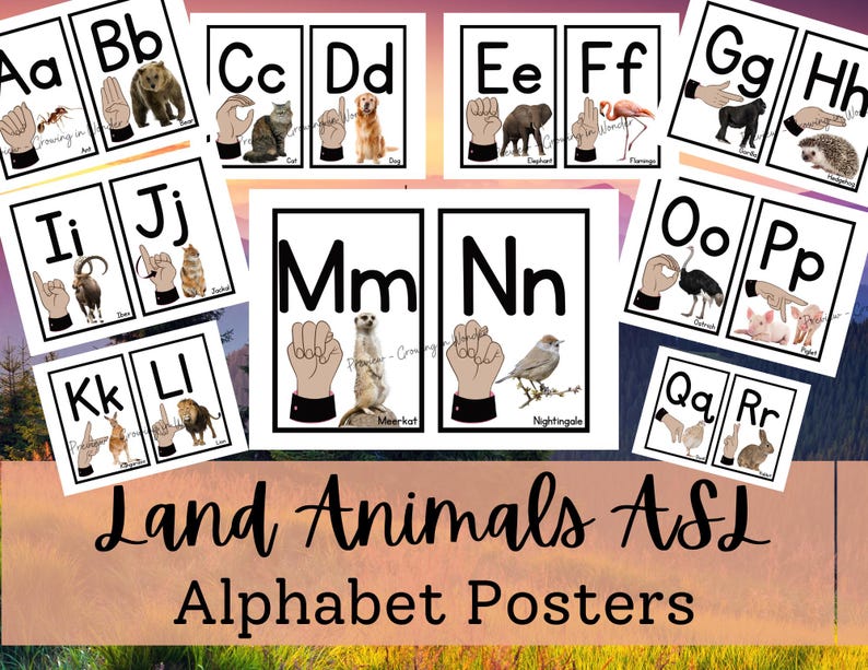 Land Animals Alphabet Sign Language Cards, ASL Alphabet Posters - Etsy