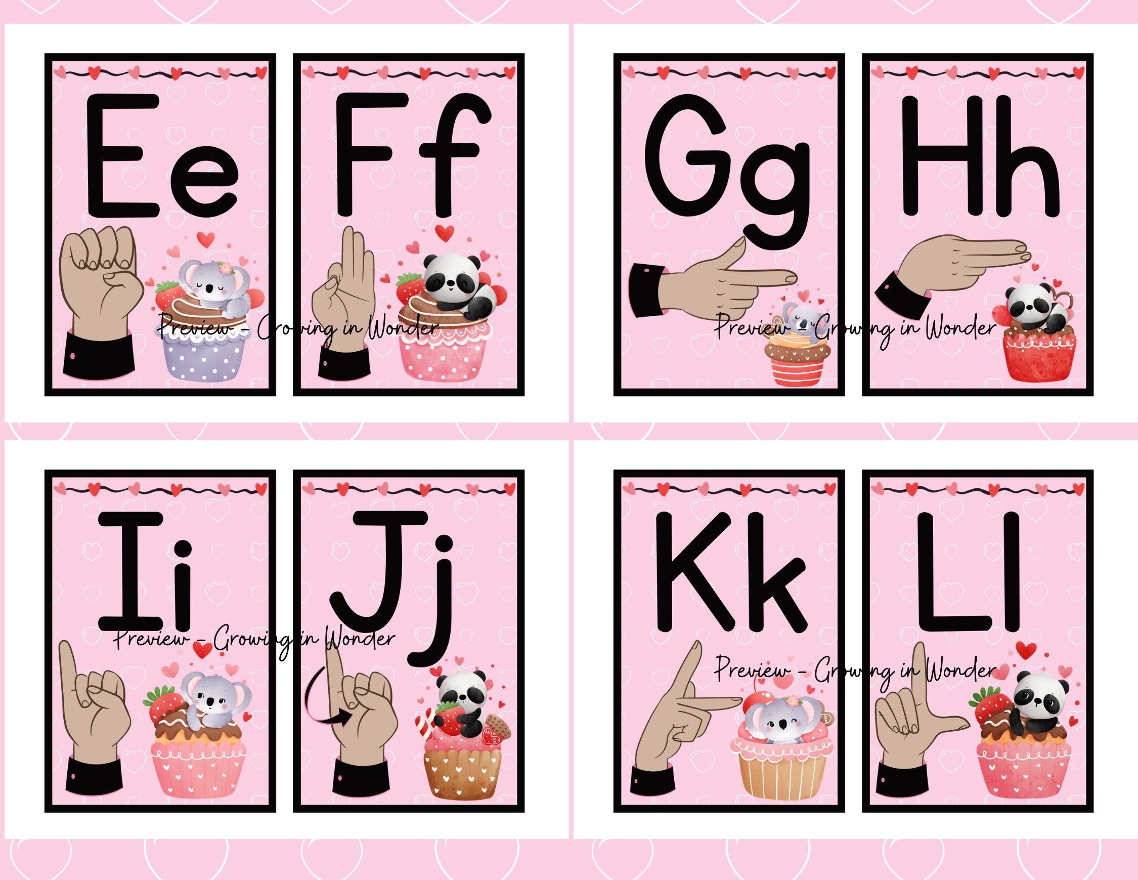 Valentine Alphabet Sign Language Cards, Printable ASL Classroom Posters ...