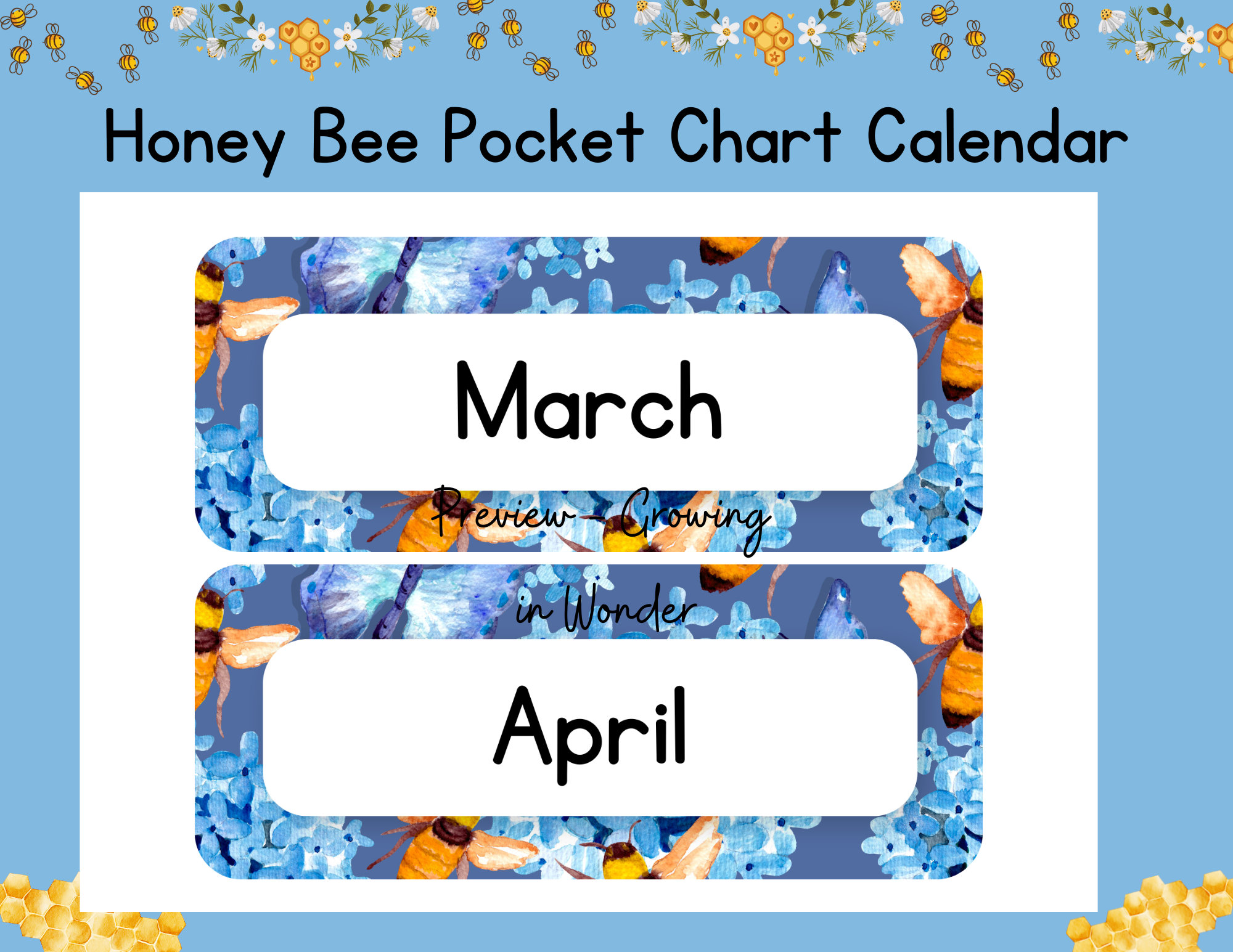 Bee Classroom Calendar, Printable Pocket Chart Calendar - Etsy