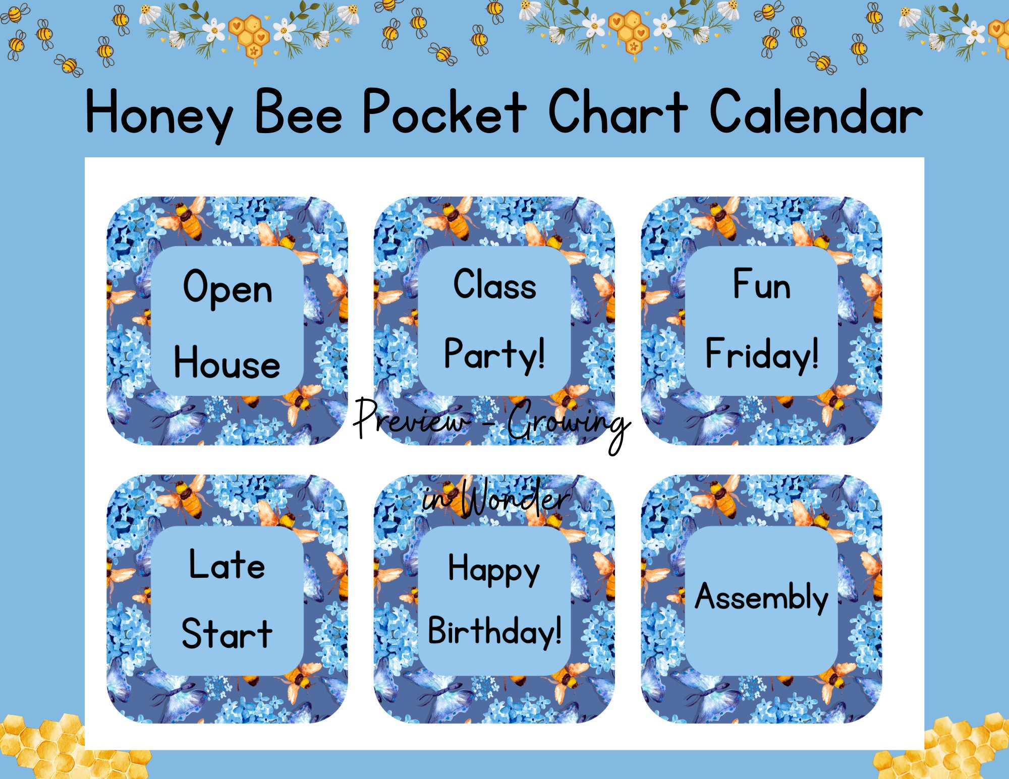 Bee Classroom Calendar, Printable Pocket Chart Calendar - Etsy