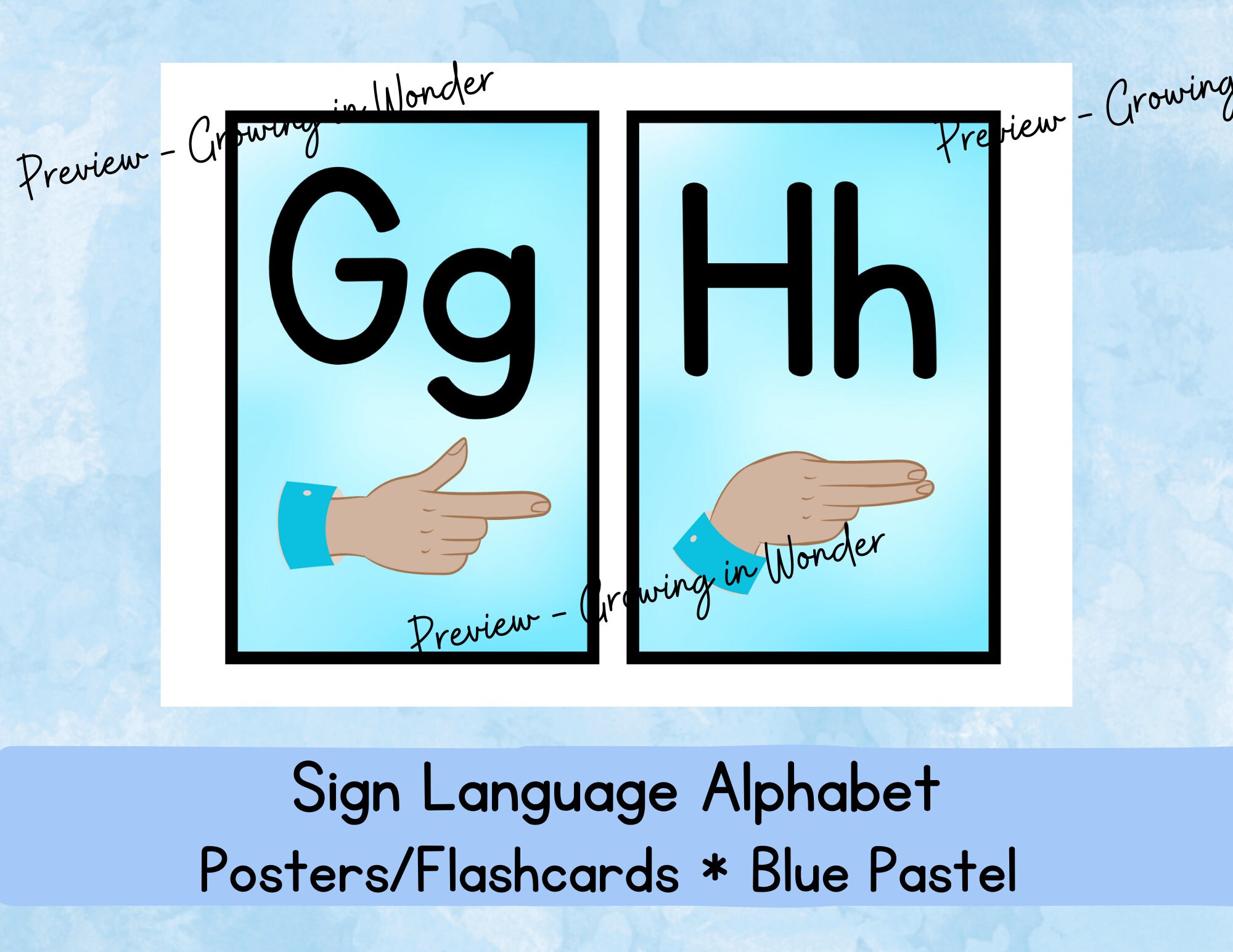 Blue Alphabet Sign Language Cards - Etsy