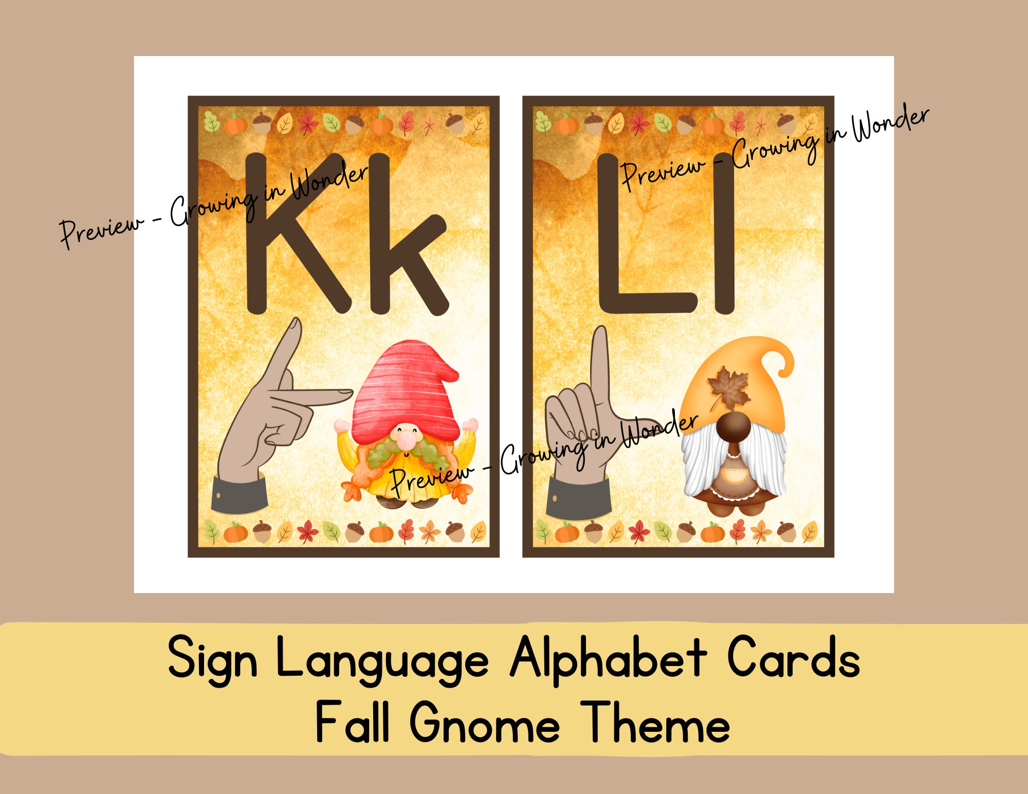 Fall Gnome Alphabet Sign Language Cards, Printable ASL Posters - Etsy