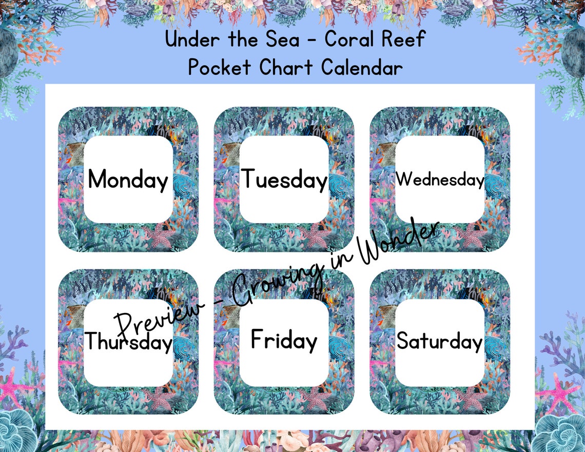 Ocean Theme Pocket Chart Calendar, Under the Sea Classroom - Etsy